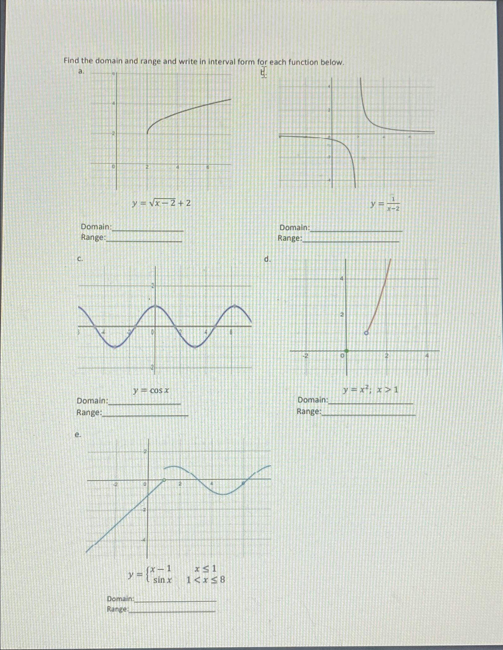 Solved Find the domain and range and write in interval form | Chegg.com