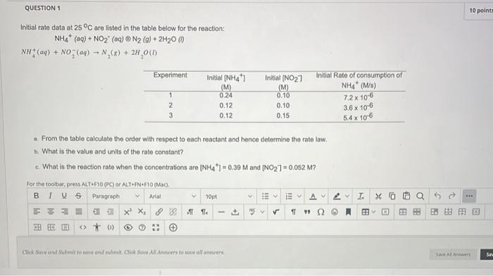 Solved Initial Rate Data At 25∘c Are Listed In The Table