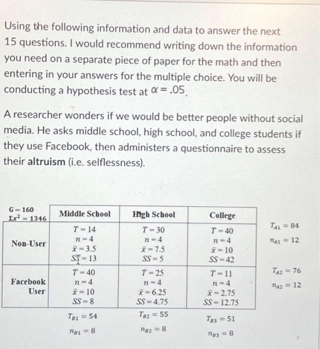 Solved Using the following information and data to answer | Chegg.com
