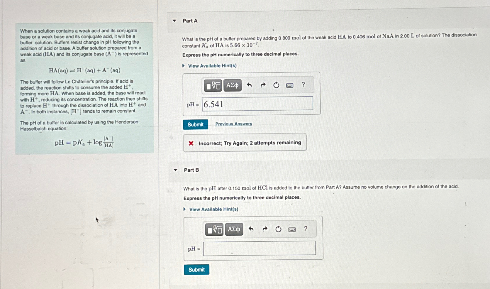 Solved When a solution contains a weak acid and its | Chegg.com