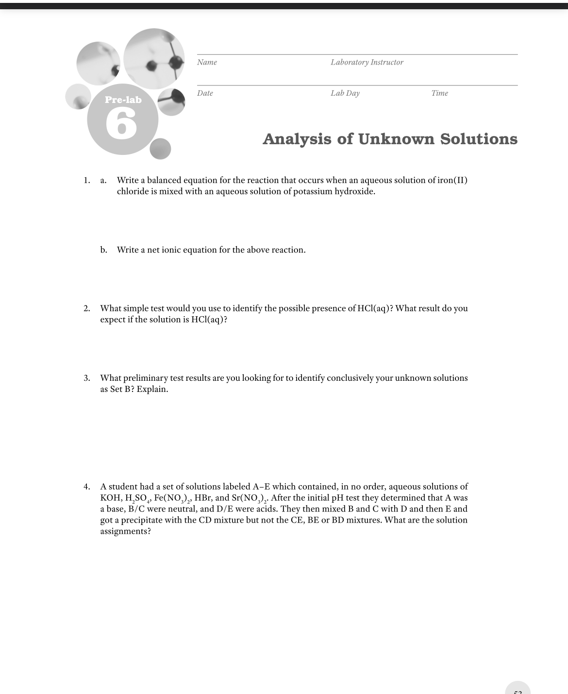 Solved Analysis of Unknown Solutionsa. ﻿Write a balanced | Chegg.com