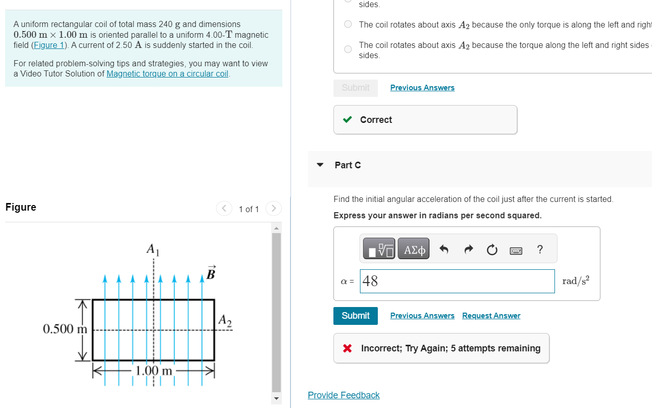 Solved A uniform rectangular coil of total mass 240 ﻿g and | Chegg.com