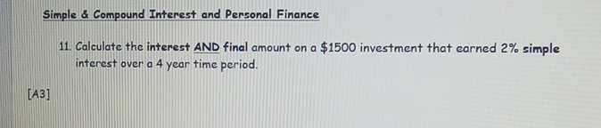 Solved Simple & Compound Interest and Personal Finance11. | Chegg.com