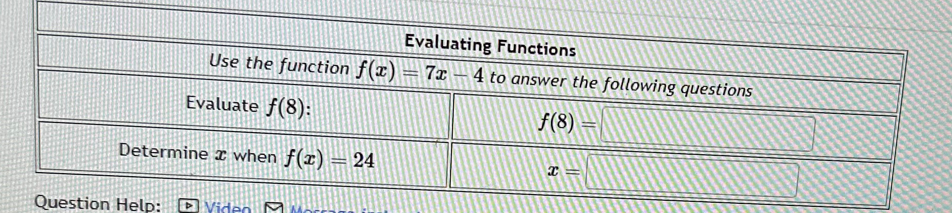 Solved Evaluating FunctionsUse the function f(x)=7x-4 ﻿to | Chegg.com
