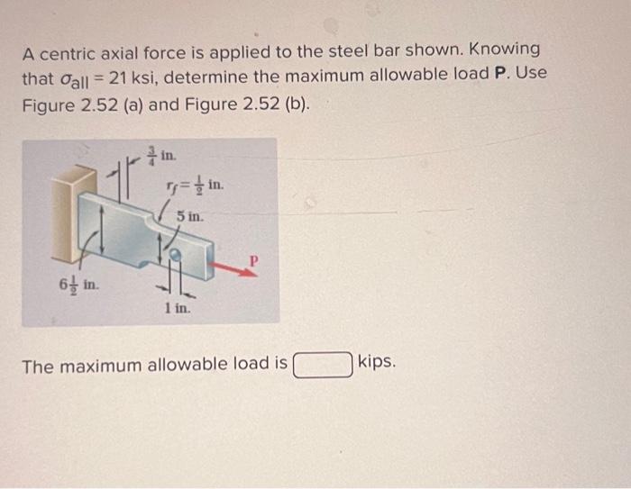 Solved A centric axial force is applied to the steel bar | Chegg.com