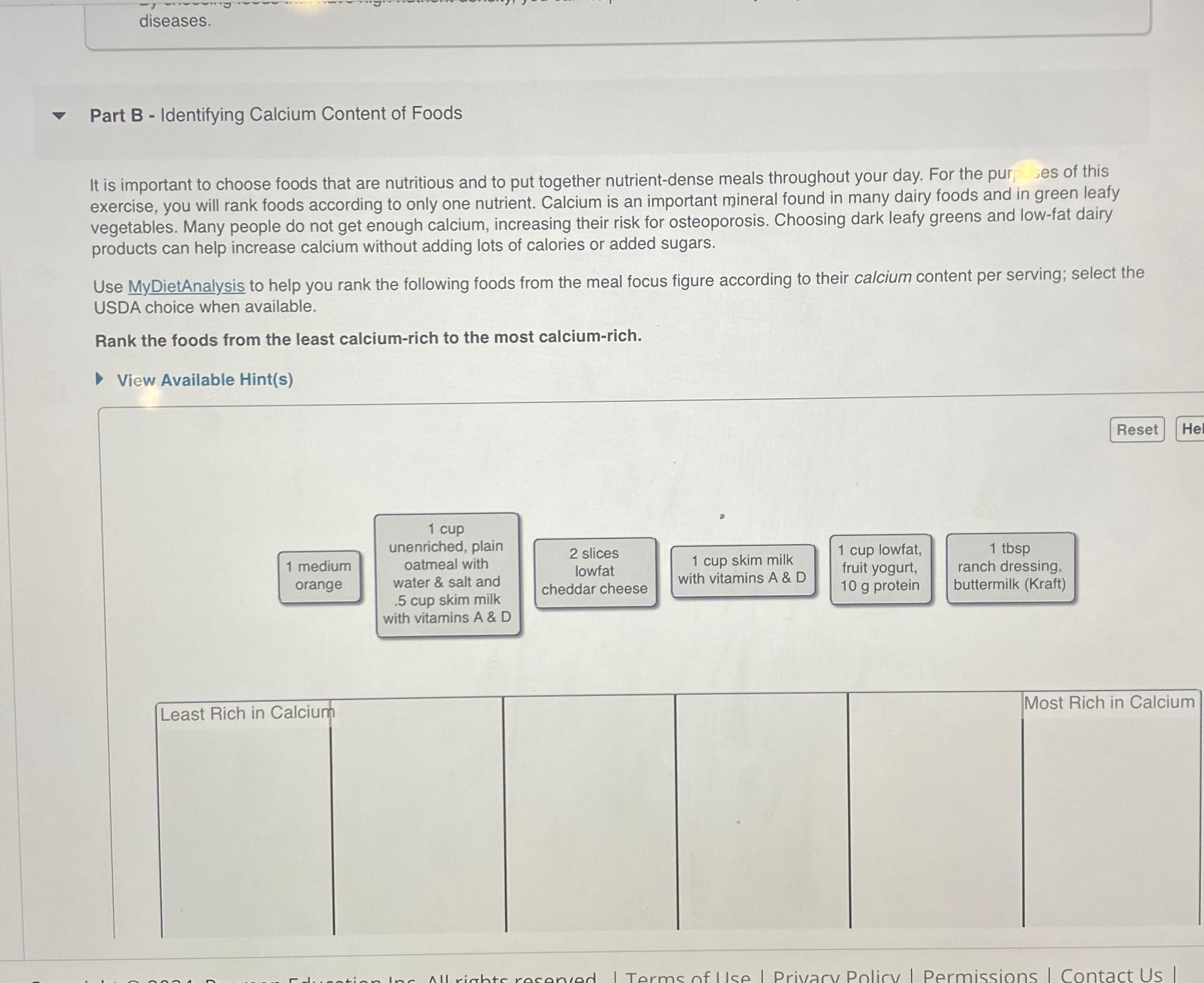 Solved diseases.Part B - ﻿Identifying Calcium Content of | Chegg.com