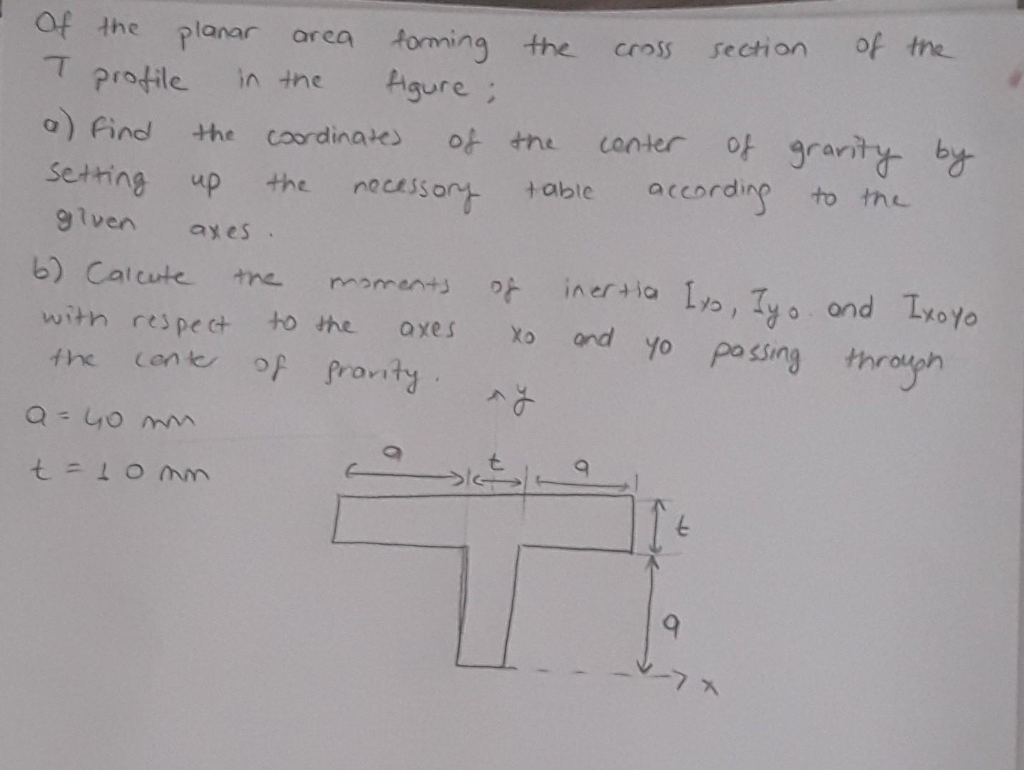 Solved Of the planar area forming the cross section of the T | Chegg.com