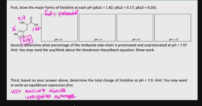 Solved First, draw the major forms of histidine at each pH | Chegg.com
