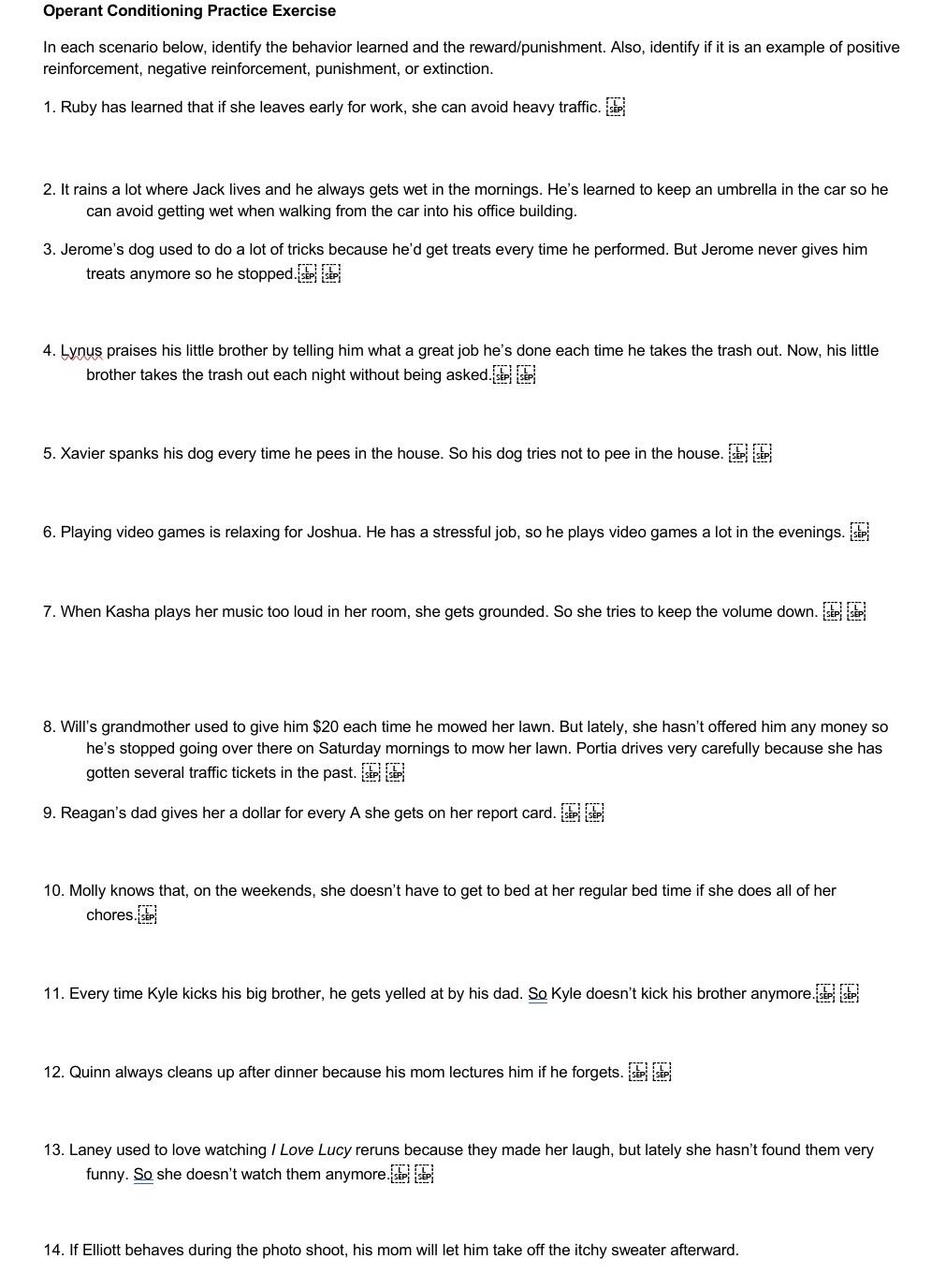 Solved Operant Conditioning Practice Exercise In each | Chegg.com