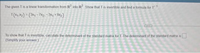 Solved The given T is a linear transformation from R2 into | Chegg.com