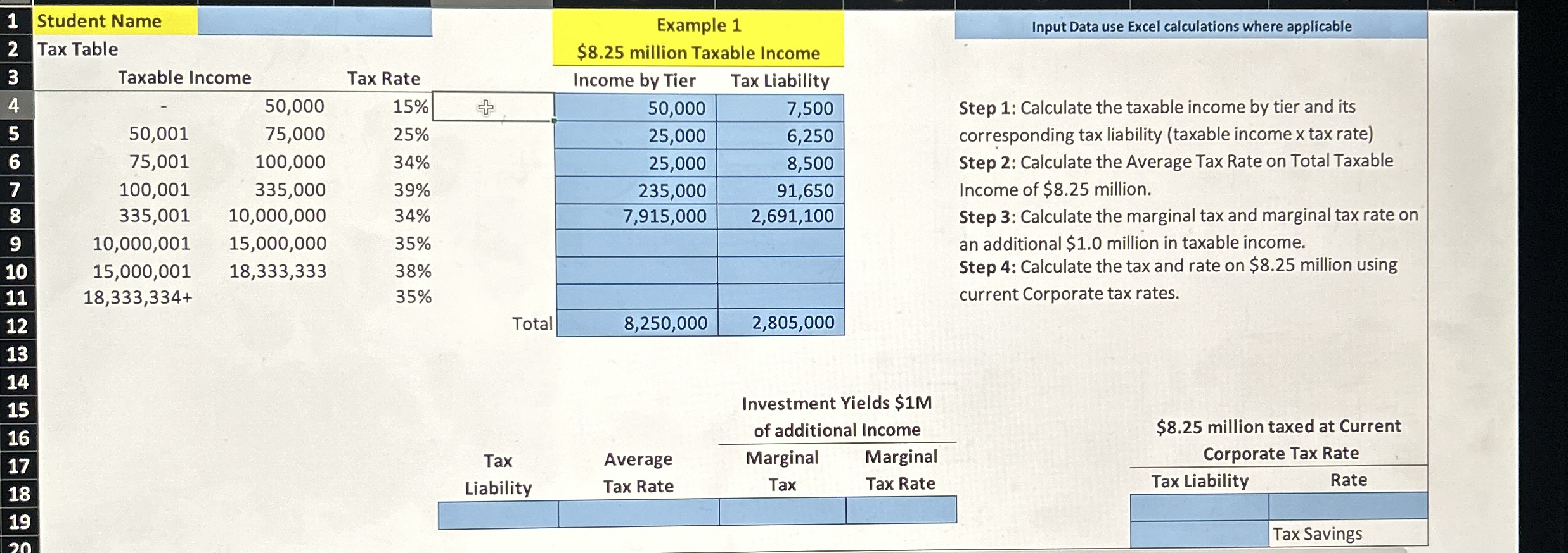Solved \table[[1,Student Name,,,,\table[[Example 1],[$8.25 | Chegg.com
