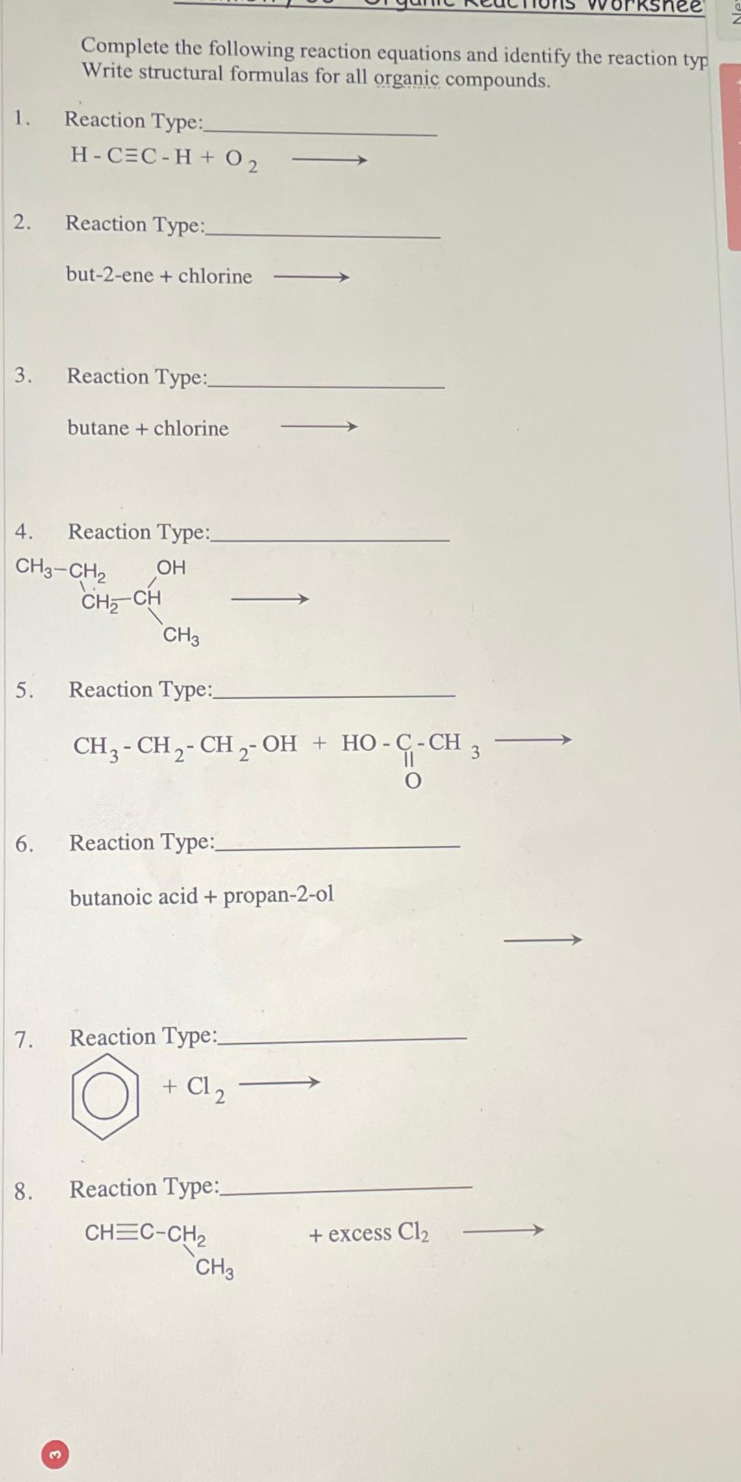 Solved Complete the following reaction equations and | Chegg.com