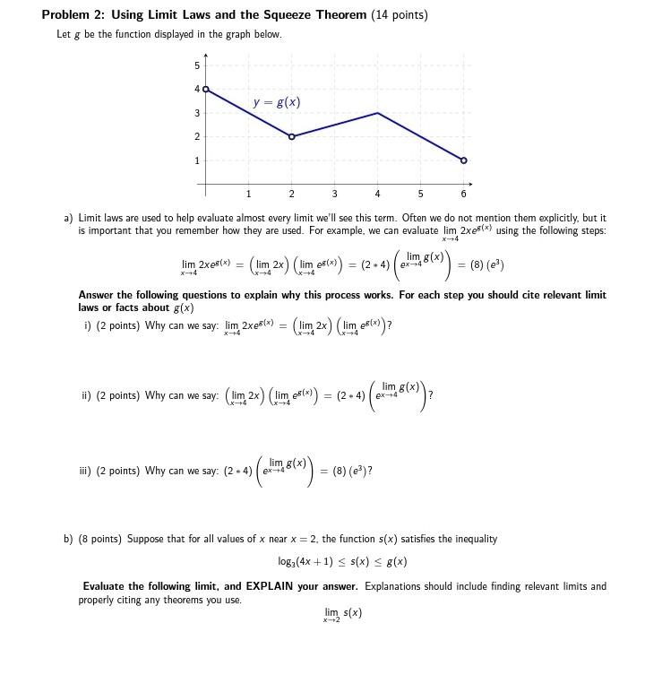 Solved Problem 2 Using Limit Laws And The Squeeze Theorem 0397