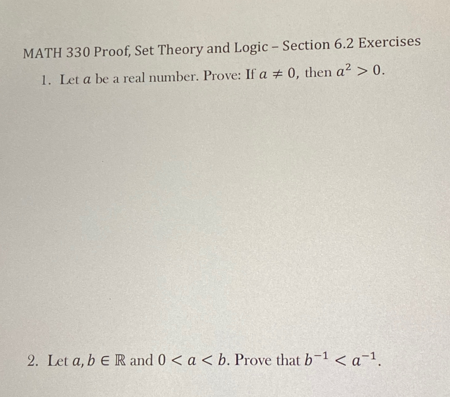 Solved MATH 330 ﻿Proof, Set Theory and Logic - ﻿Section 6.2 | Chegg.com