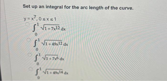 Solved Set up an integral for the arc length of the curve. | Chegg.com