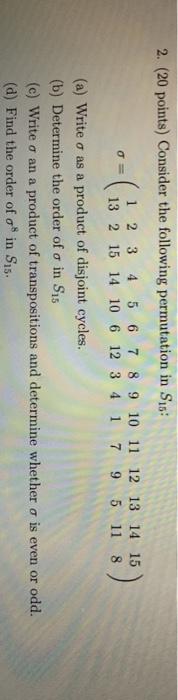 Solved 2. (20 points) Consider the following permutation in | Chegg.com