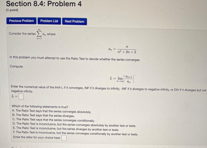 Solved Section 8.4: Problem 4 (1 point) Previous Problem | Chegg.com