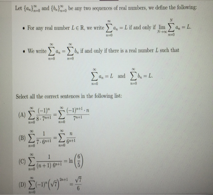Solved Let {an} -, and {6.be any two sequences of real | Chegg.com