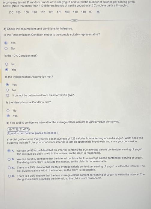 Solved A company tested 11 random brands of vanilla yogurt | Chegg.com