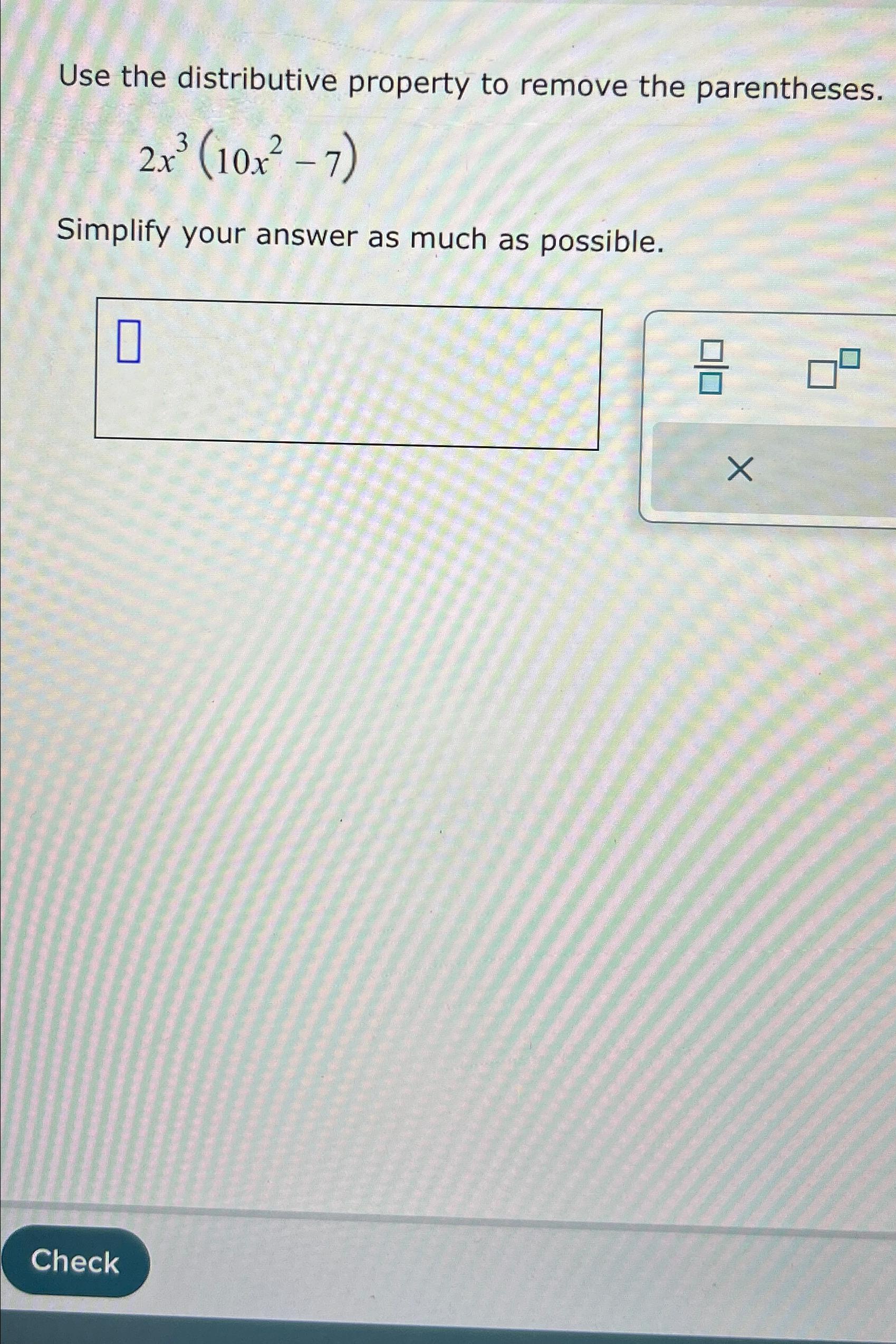 Solved Use the distributive property to remove the | Chegg.com