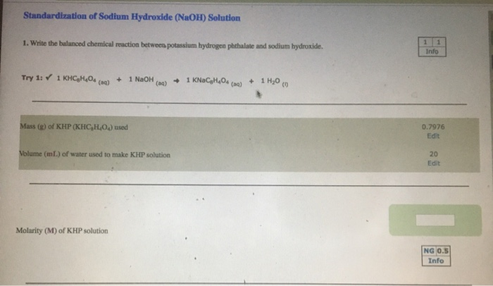 Solved Standardization of Sodium Hydroxide (NaOH) Solution | Chegg.com