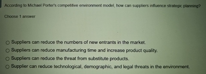 Solved According to Michael Porter's competitive environment | Chegg.com
