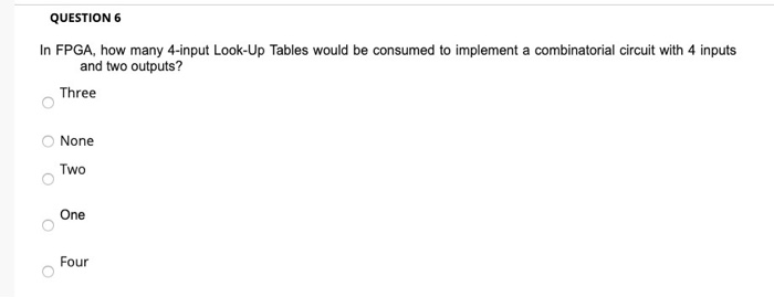 Solved QUESTION 6 In FPGA, how many 4-input Look-Up Tables | Chegg.com