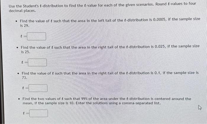 Solved Ise the Student's t-distribution to find the t-value | Chegg.com