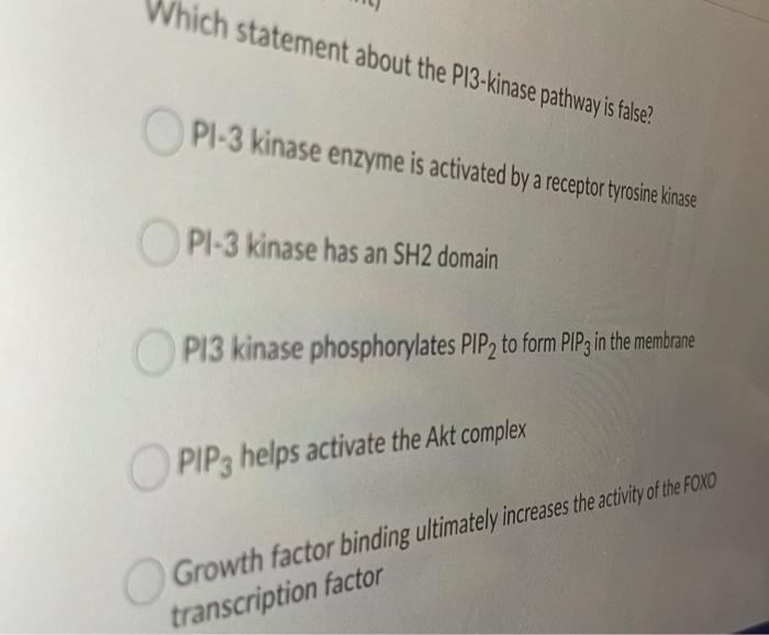 Solved Nhich statement about the P13-kinase pathway is | Chegg.com Solved Nhich statement about the P13-kinase pathway is | Chegg.com