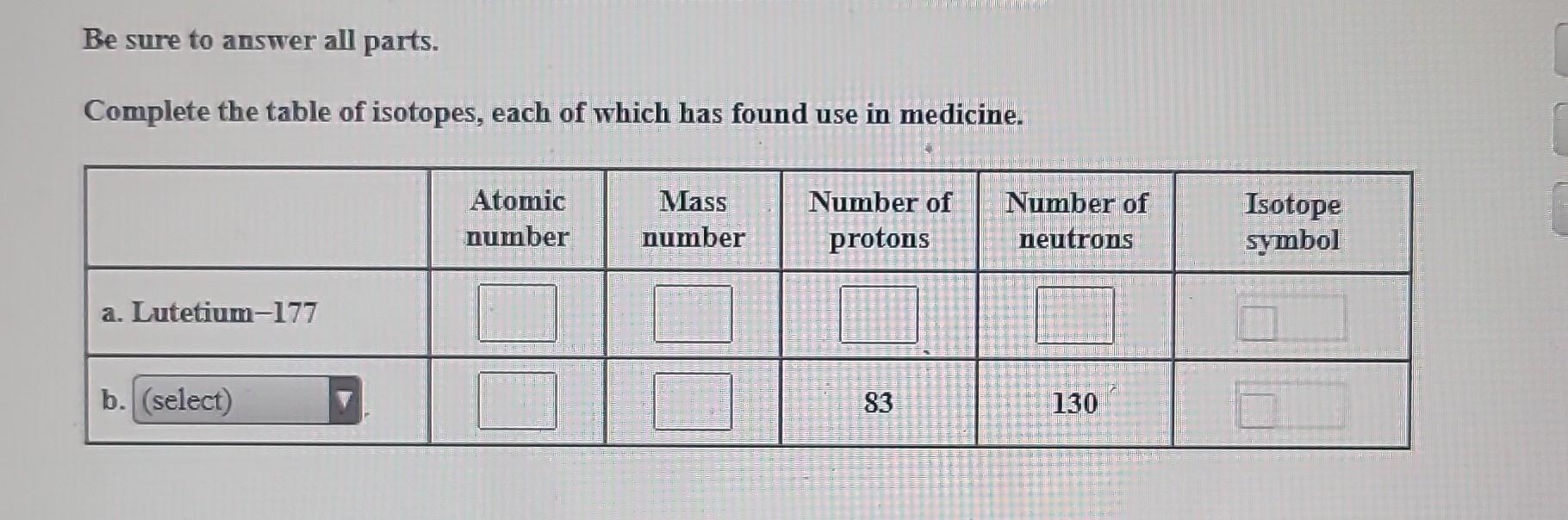 Be sure to answer all parts. Complete the table of | Chegg.com