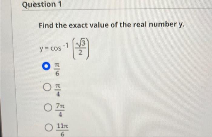 Solved Find the exact value of the real number y. | Chegg.com