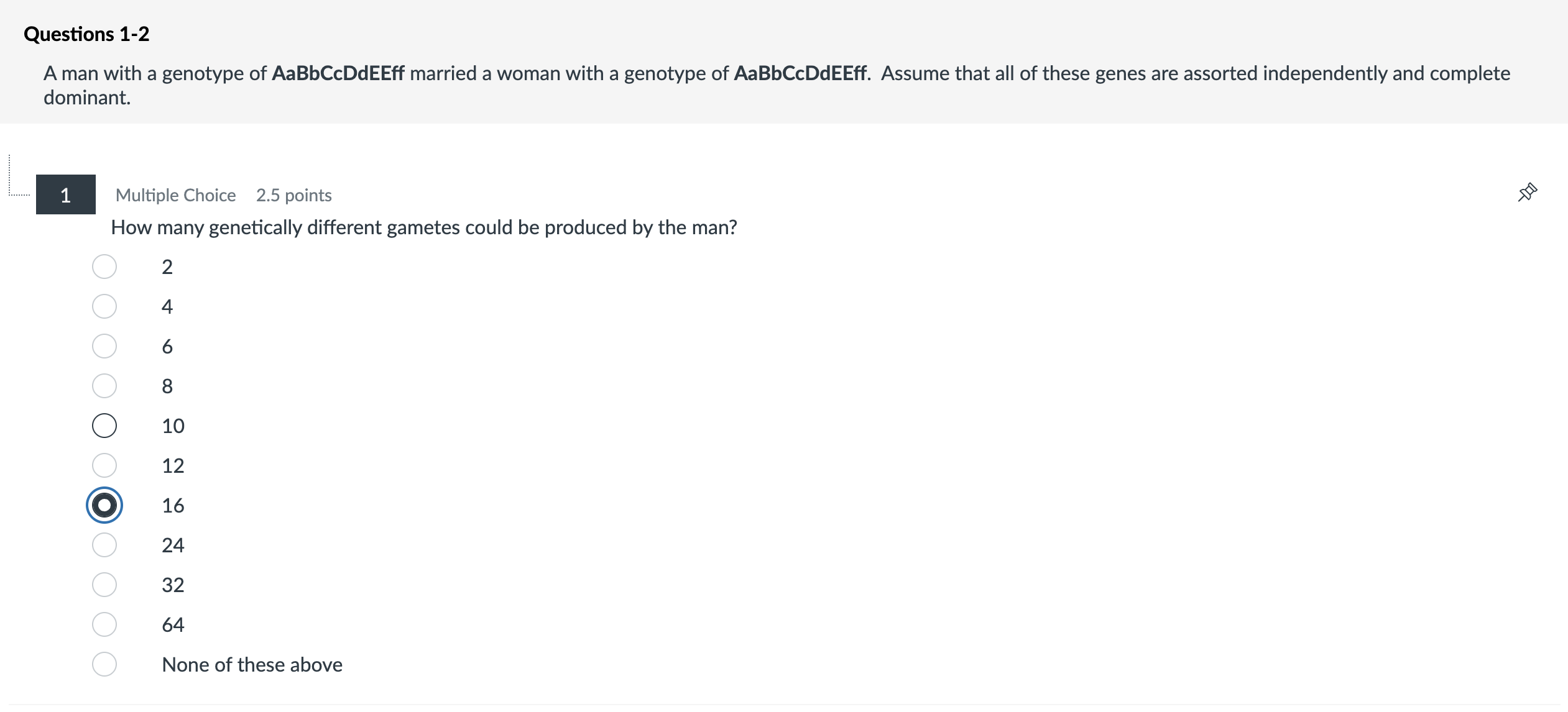 Solved Questions 1-2A man with a genotype of AaBbCcDdEEff | Chegg.com