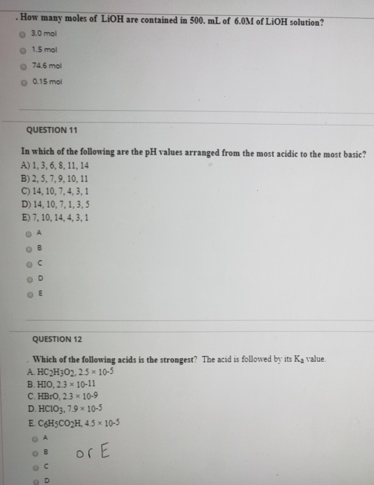 Solved How many moles of LiOH are contained in 500 mL of | Chegg.com