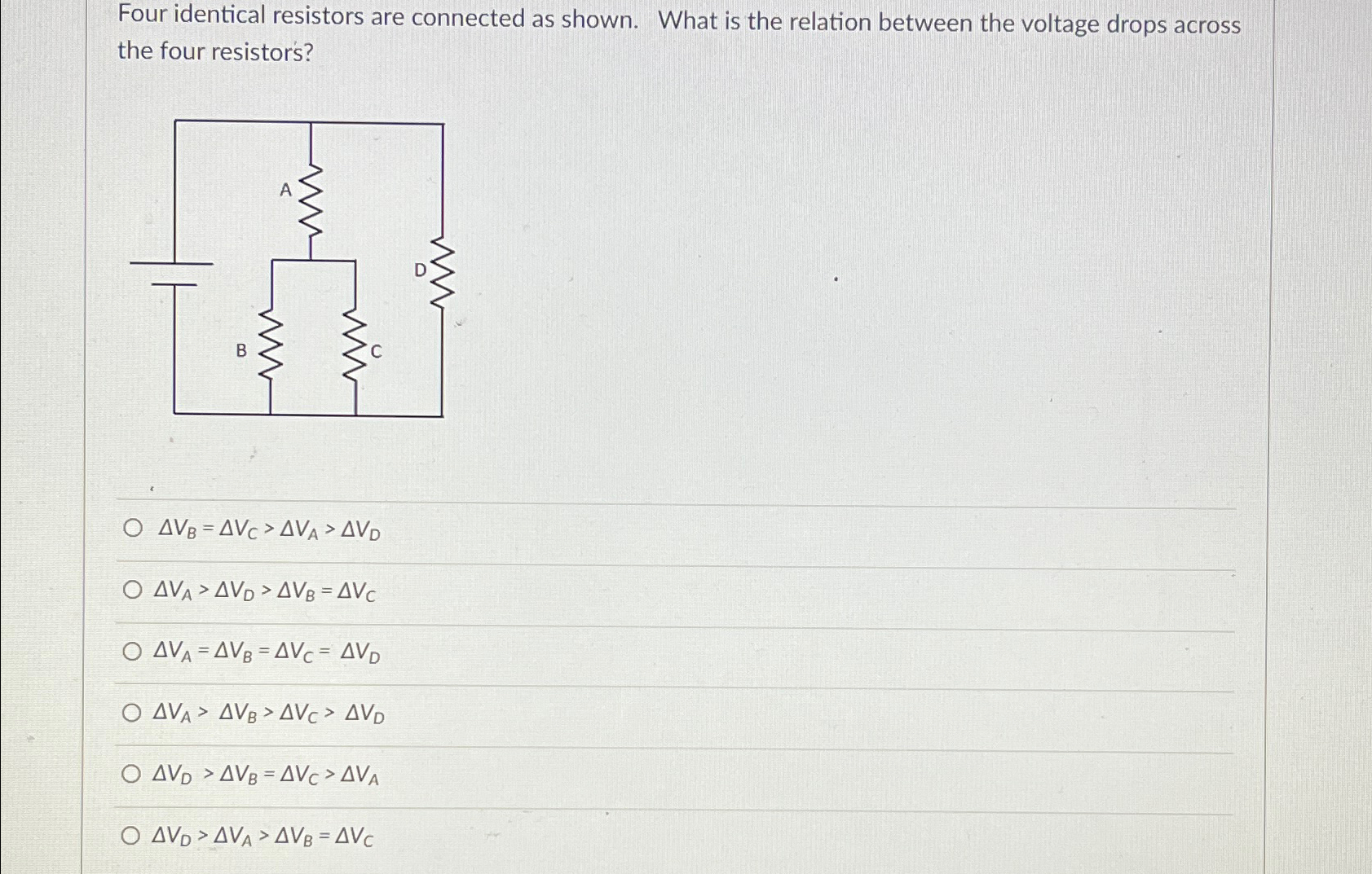 Solved Four identical resistors are connected as shown. What | Chegg.com