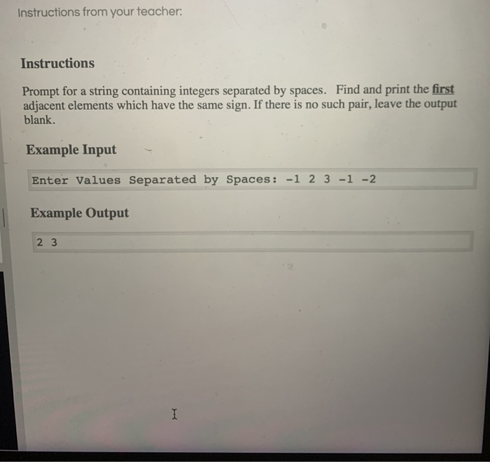 Solved Instructions from your teacher: Instructions Prompt | Chegg.com