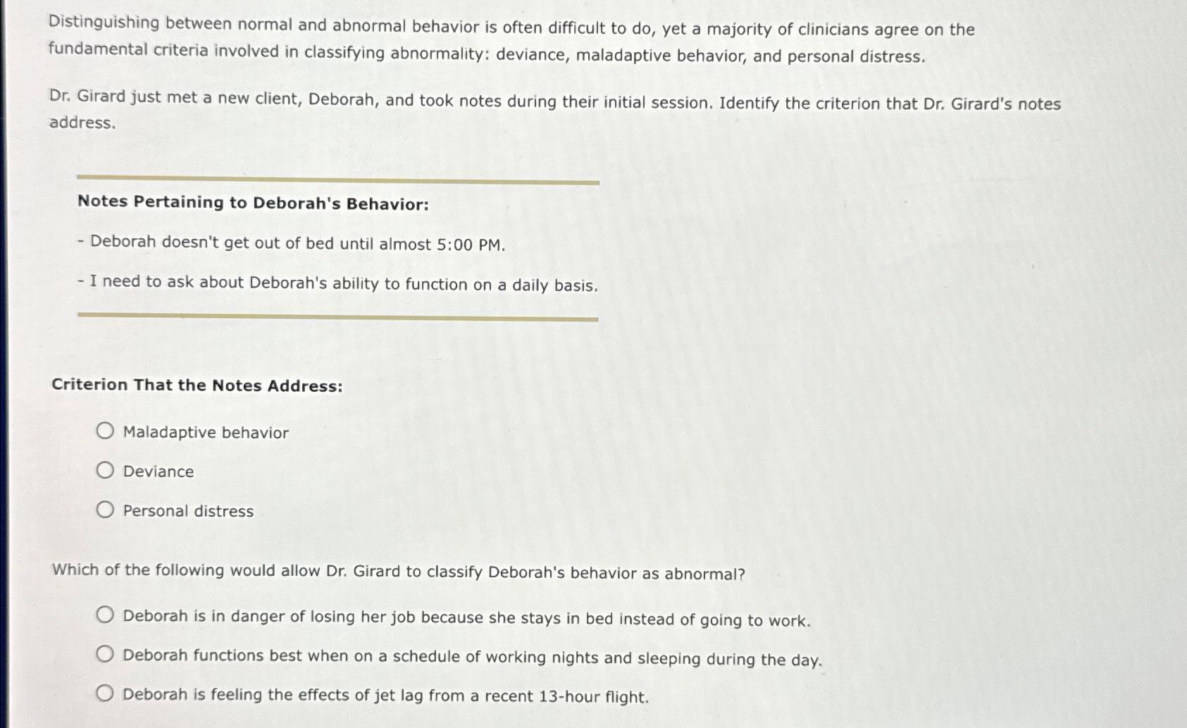 Solved Distinguishing between normal and abnormal behavior | Chegg.com