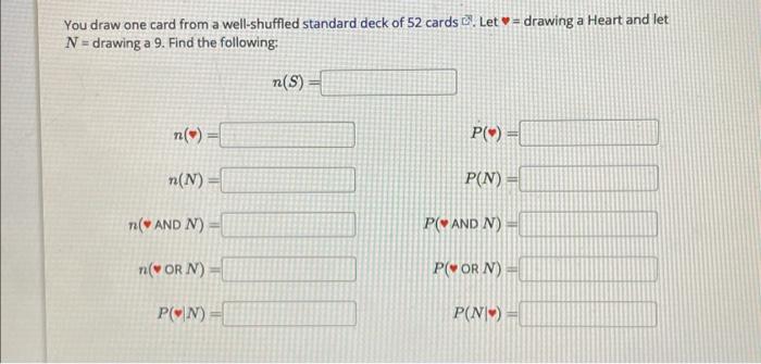 Solved You draw one card from a well-shuffled standard deck | Chegg.com