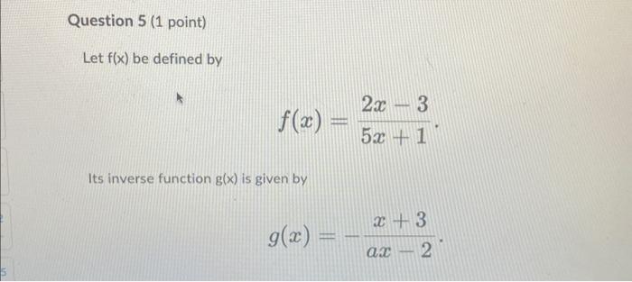 Solved Let f(x) be defined by f(x)=5x+12x−3 Its inverse | Chegg.com