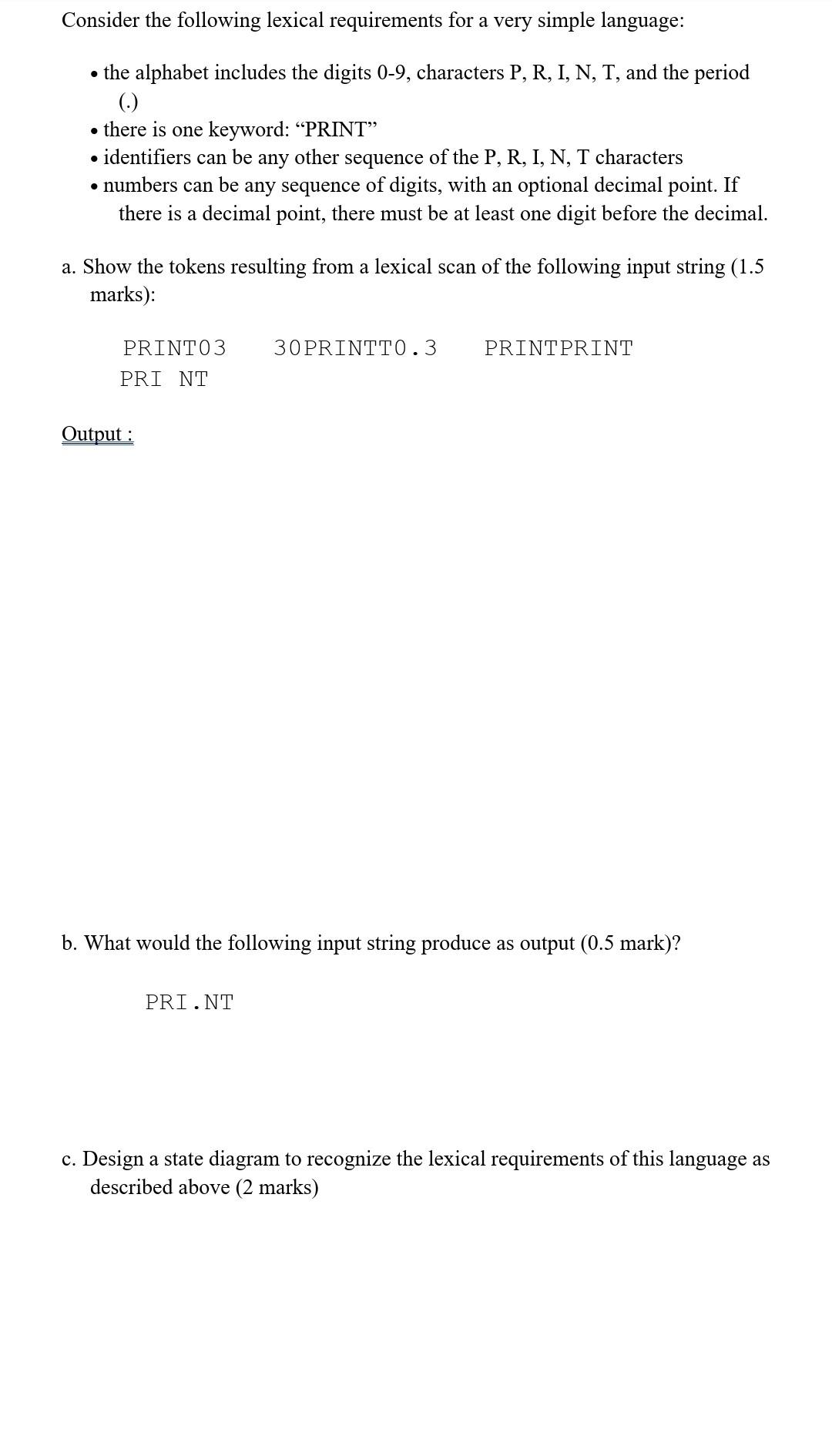 Solved Consider the following lexical requirements for a | Chegg.com