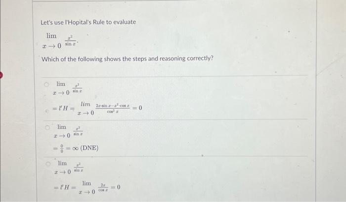 Solved Let's use l'Hopital's Rule to evaluate lim x → 0 | Chegg.com