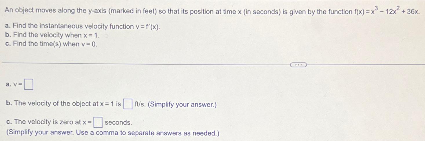 Solved An object moves along the y-axis (marked in feet) ﻿so | Chegg.com