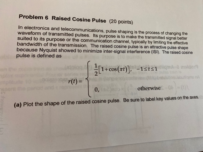 Solved Problem 6 Raised Cosine Pulse (20 points) In | Chegg.com