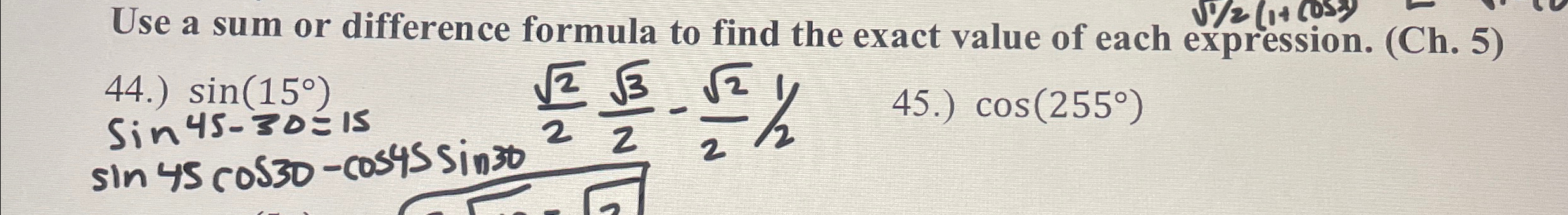 Solved Use a sum or difference formula to find the exact | Chegg.com