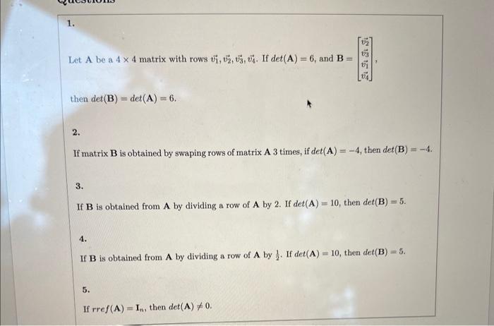 Solved 1. Let A be a 4×4 matrix with rows v1,v2,v3,v4. If | Chegg.com