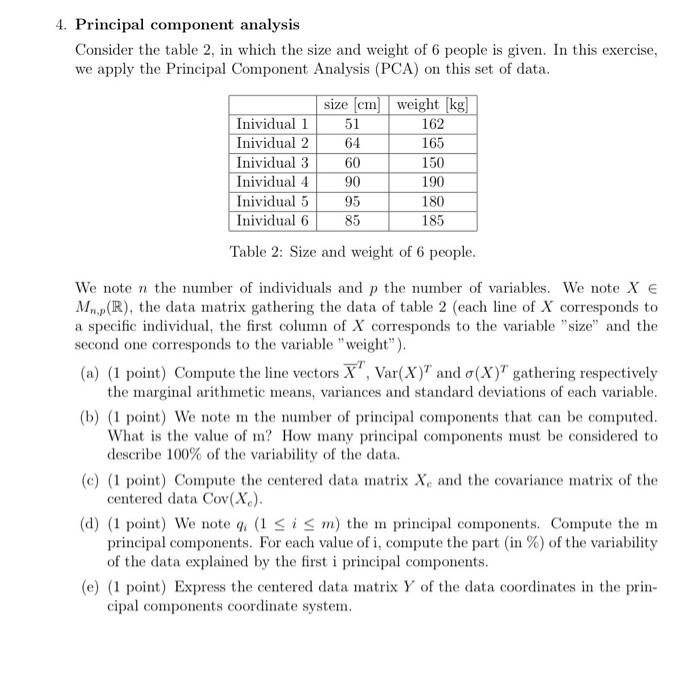 Solved Principal component analysisConsider the table2, in | Chegg.com