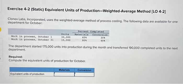 Solved Exercise 4-2 (Static) Equivalent Units of | Chegg.com
