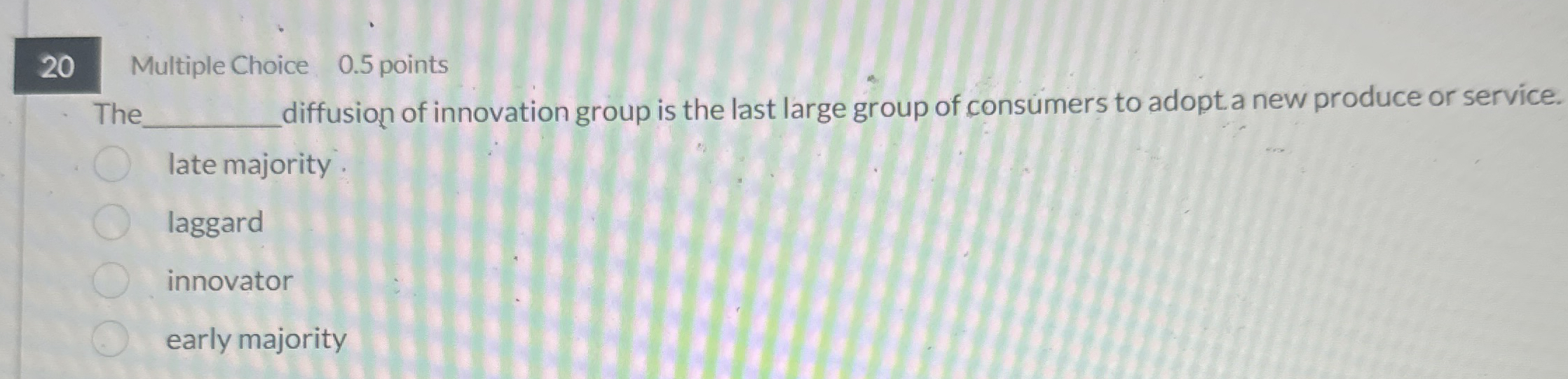 Solved 20Multiple Choice 0.5 ﻿pointsThe ﻿liffusion of | Chegg.com
