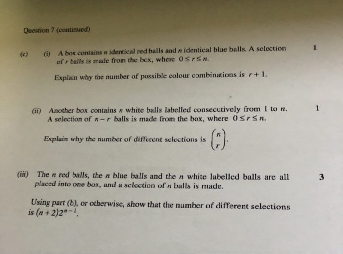 Solved Question 7 (continued) (c) (i) A box contains a | Chegg.com