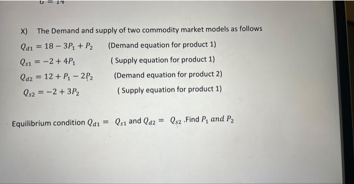 Solved X) The Demand and supply of two commodity market | Chegg.com