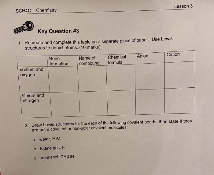 Solved Lesson 3 SCH4C - Chemistry Key Question #3 1. | Chegg.com